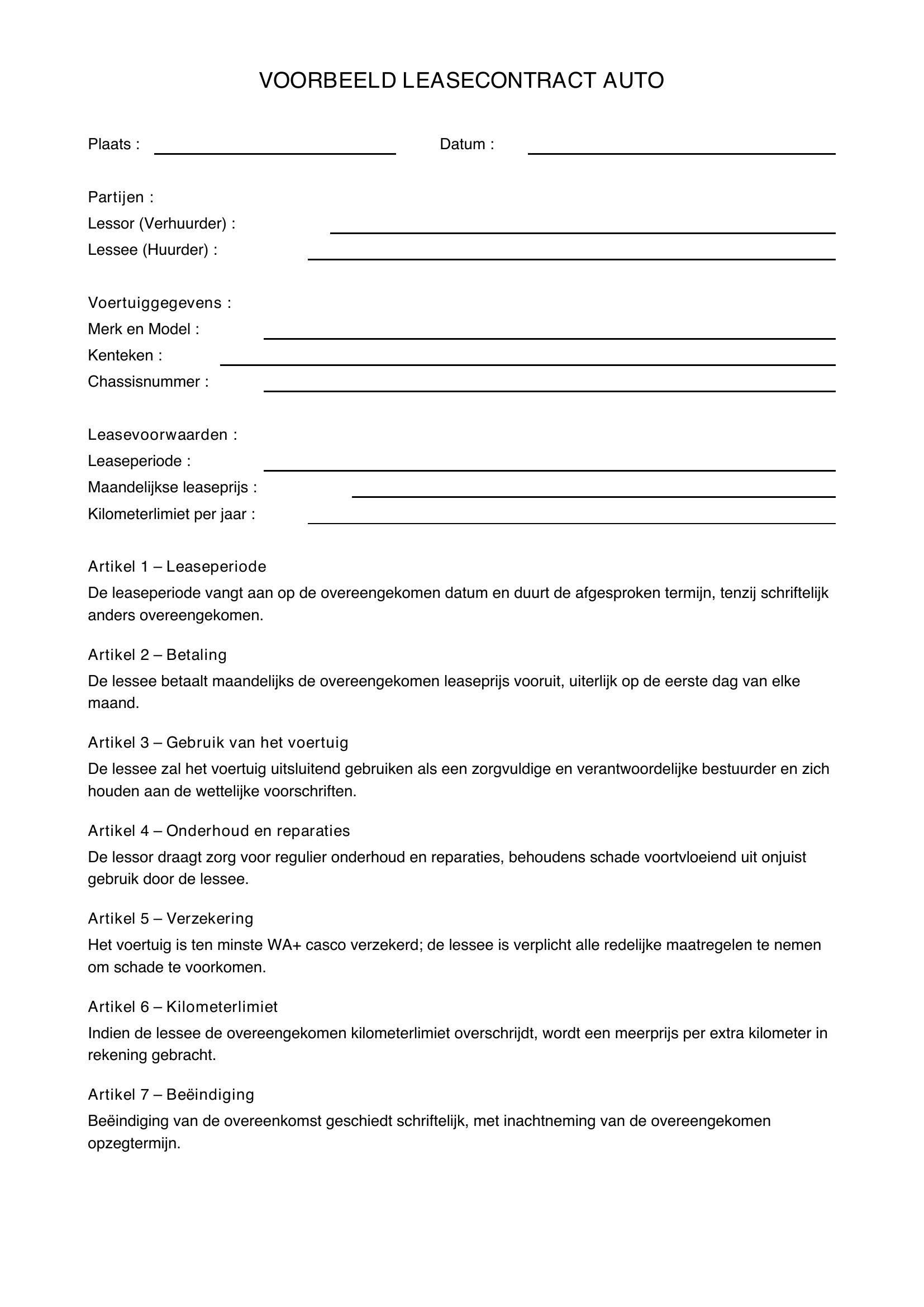 Voorbeeld Leasecontract Auto